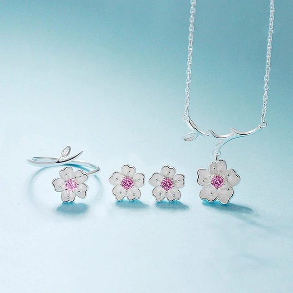 Jewelry | Set Of 4 New 925 Sterling Silver Cherry Blossom | Poshmark
